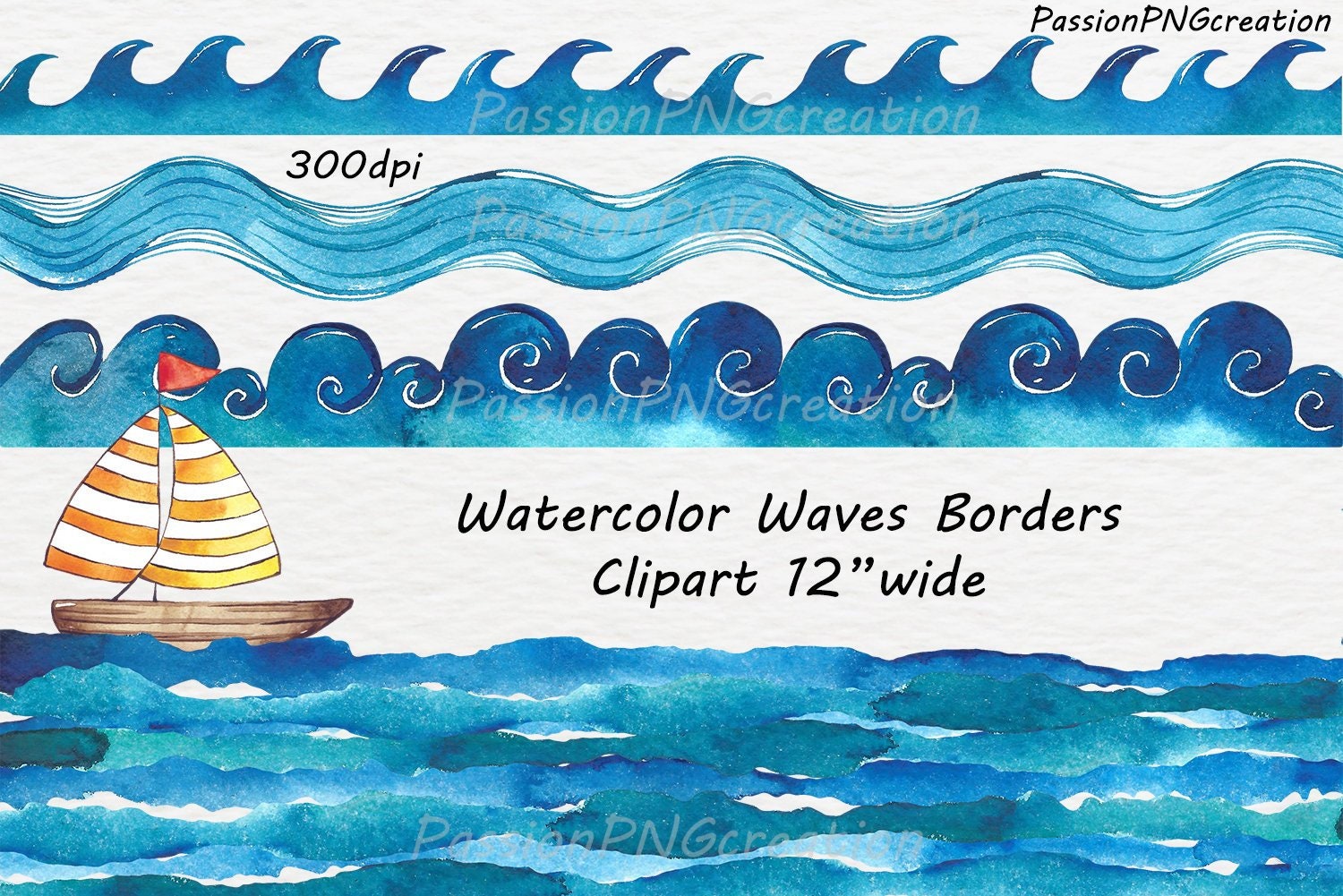 Watercolor Waves Borders Clipart Waves Clip Art Watercolour - Etsy