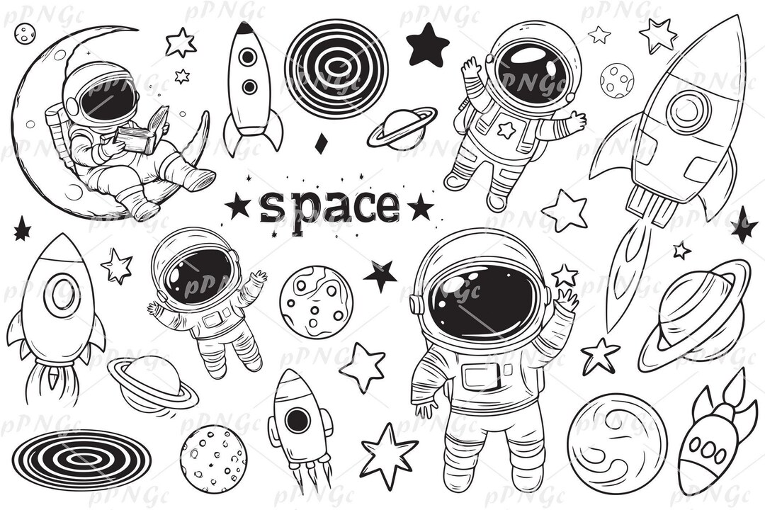 Space Exploration Clipart Set: Astronaut, Planets, Galaxy (SVG PNG PDF ...