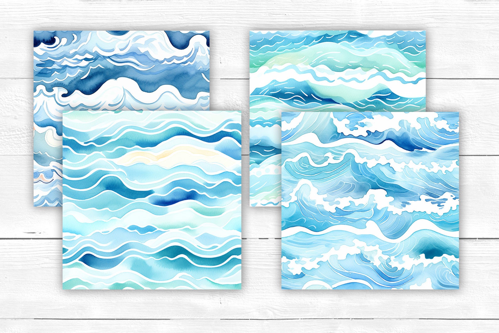 Ocean Waves Watercolor Seamless Patterns: Sea-inspired Designs (digital ...