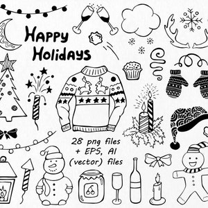 Christmas Doodles Clipart, Christmas Doodles, Doodle Clip Art, Hand ...