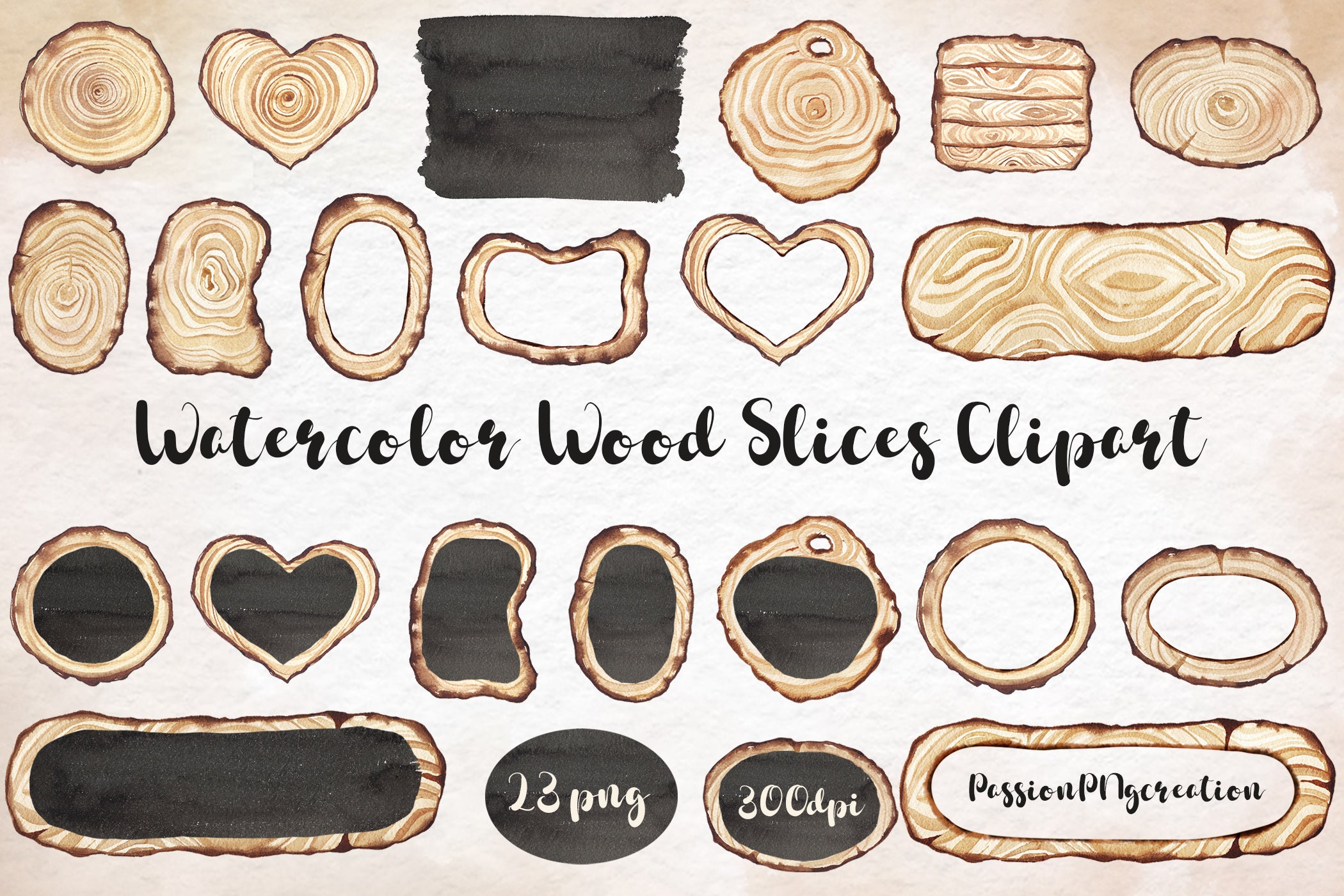 Watercolor Wood Slices Clipart. Wooden slices wedding | Etsy