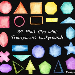 Watercolor Rainbow Shapes Clipart: 34 PNG Graphics (digital Download ...