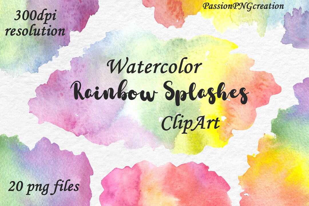 Watercolor Rainbow Splashes, Clouds, Clipart Rainbow Brush Strokes ...