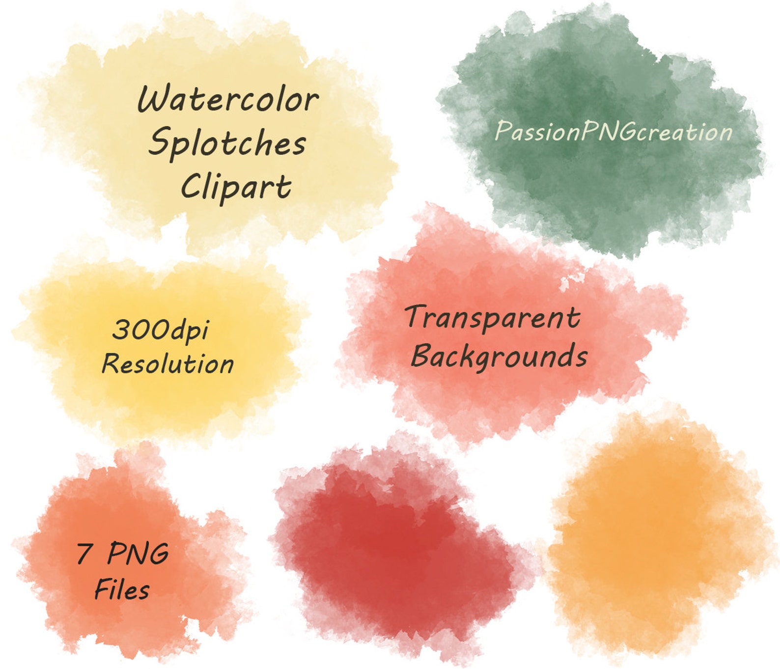 Orange Watercolor Splotches Clipart Splashes Clipart | Etsy
