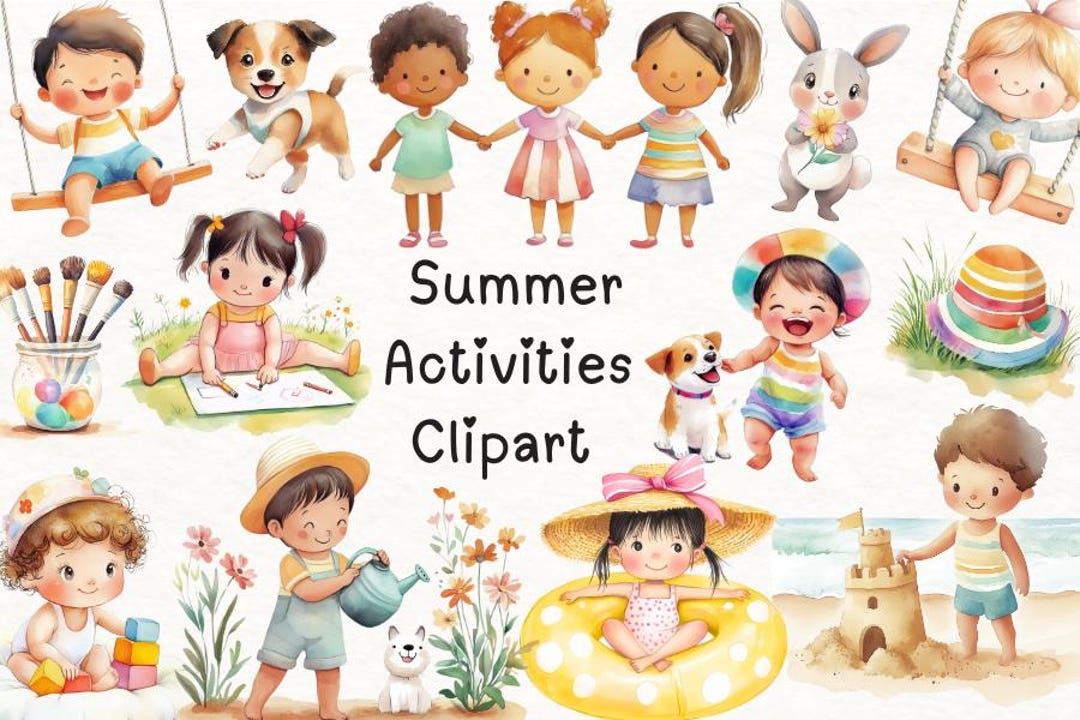 Summer Activities Kids Clipart Bundle | 39 PNG Files | Cute Children ...