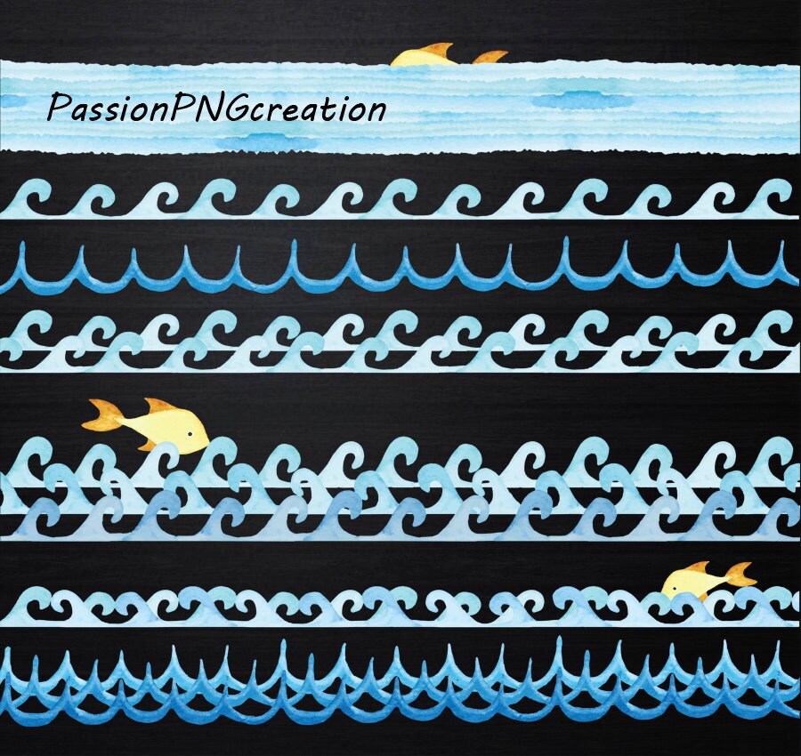 Watercolor Waves Borders Clipart Waves Clip Art Watercolour - Etsy UK