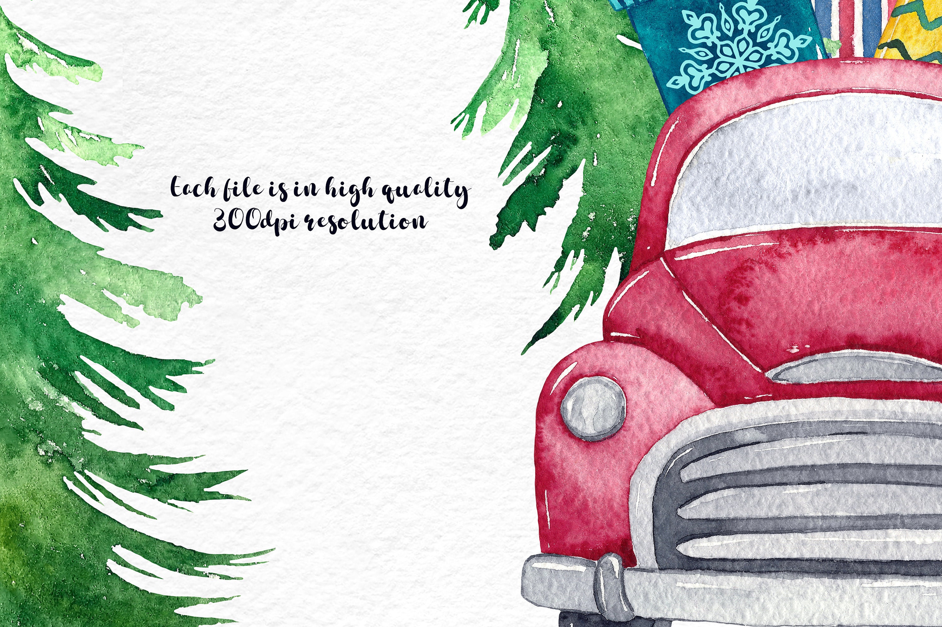 Watercolor Christmas Truck Clipart Holiday Red Car New Year | Etsy