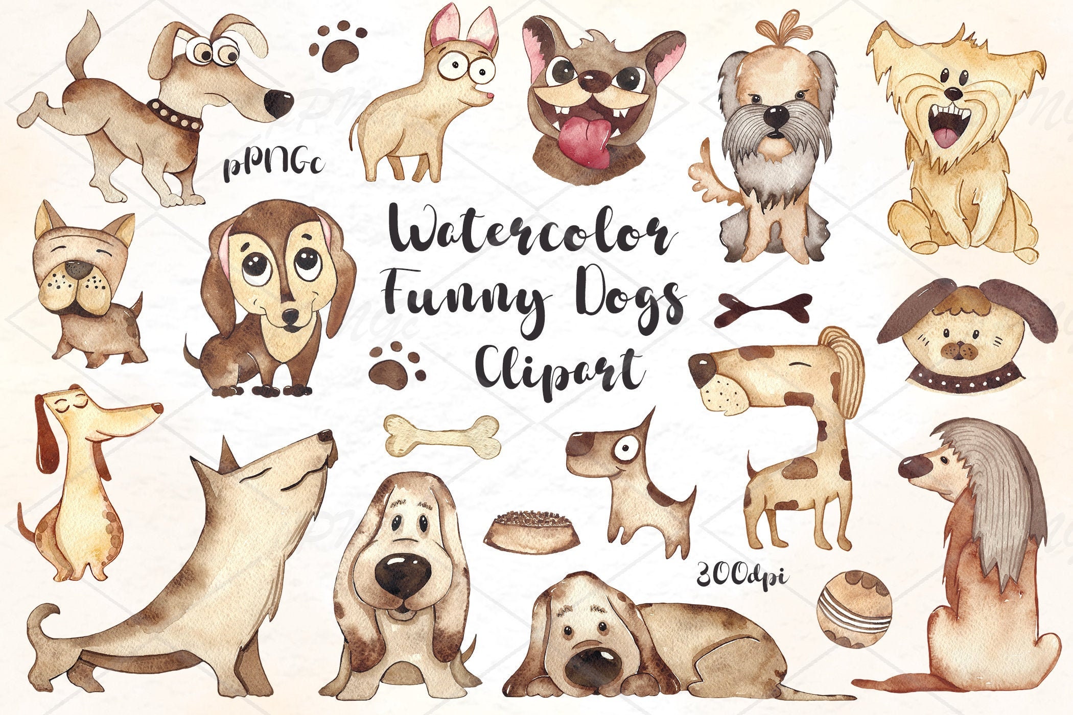 Watercolor Funny Dogs Clipart Puppies Clipart Nursery Decor - Etsy