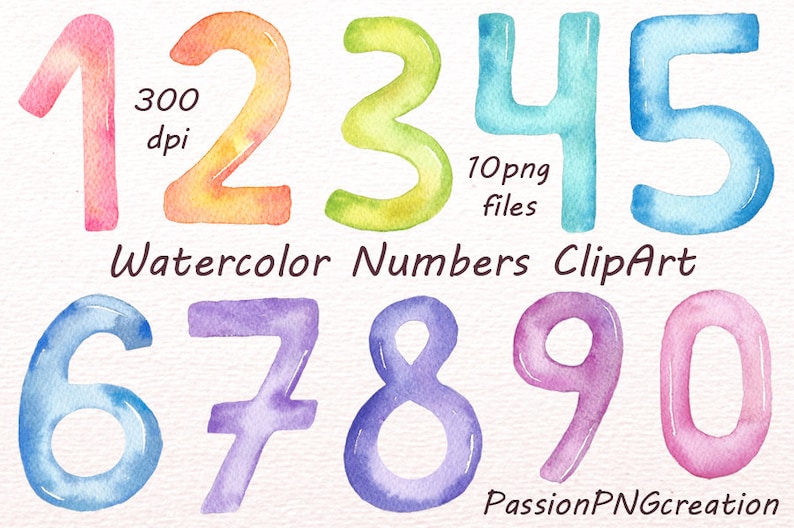 Watercolor Numbers Clipart Numbers Clip Art Digital Numbers - Etsy