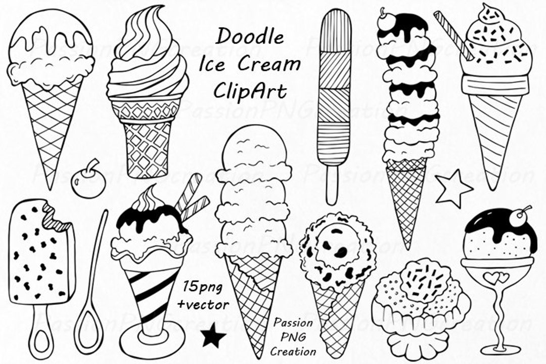 Doodle Ice Cream Clipart, Digital Ice Cream, Hand Drawn Ice Cream, PNG ...