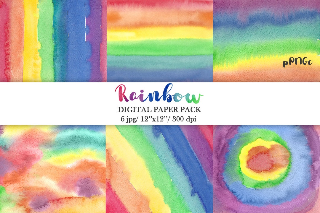 Watercolor Rainbow Digital Paper Pack , Rainbow Background, Hand ...