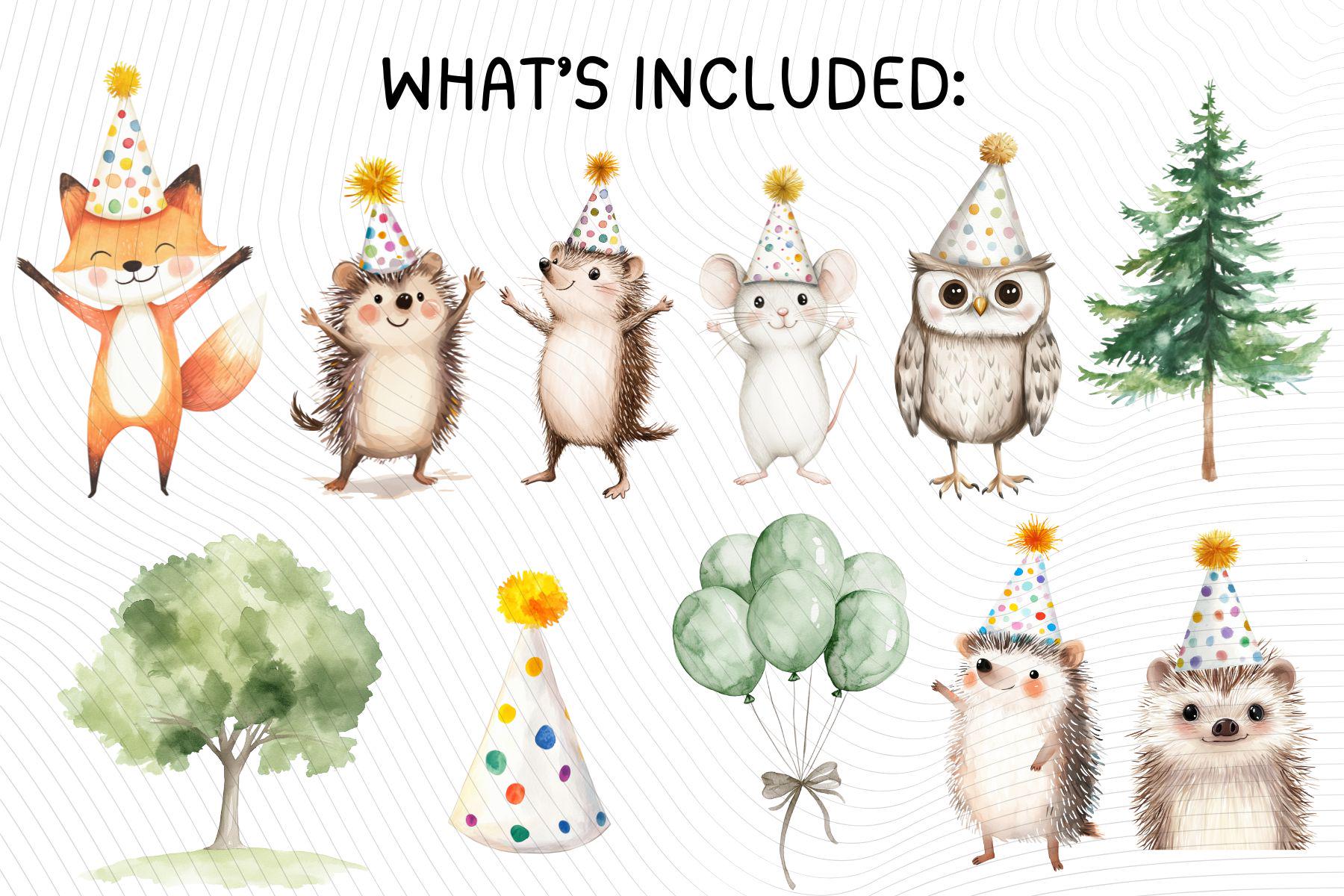 Woodland Animals Birthday Clipart: Forest Party PNG Stickers (digital ...