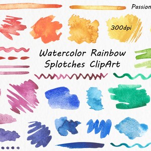 Watercolor Rainbow Set of Alphabet, Numbers, Shapes and Splotches ...