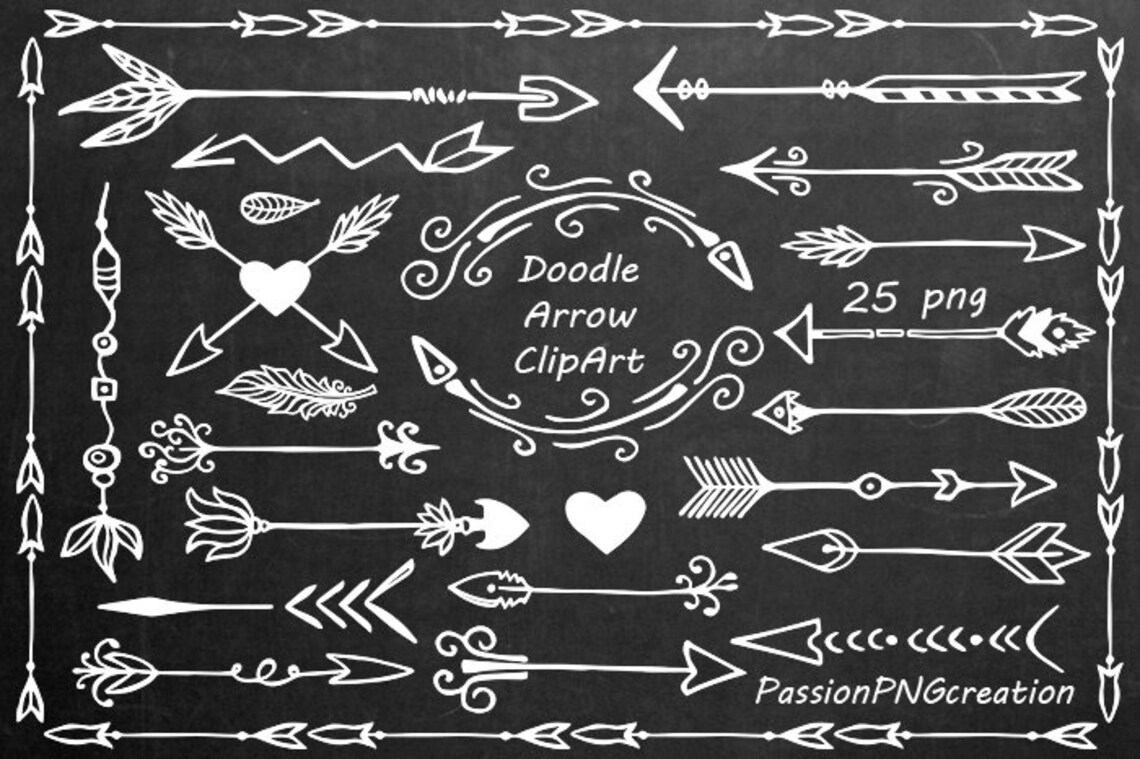 Big Set of White Hand Drawn Arrows Clipart Doodle Arrow Clip | Etsy
