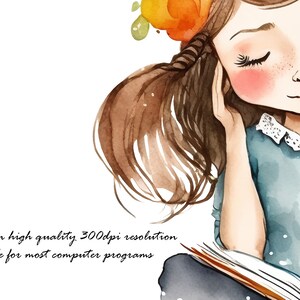 Watercolor Clipart of Cute Little Girls Reading Books - Perfect for ...