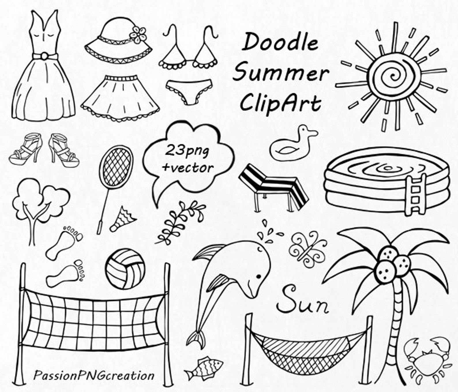 BIG SET of Doodle Summer Cliparts Hand Drawn Vacation - Etsy UK