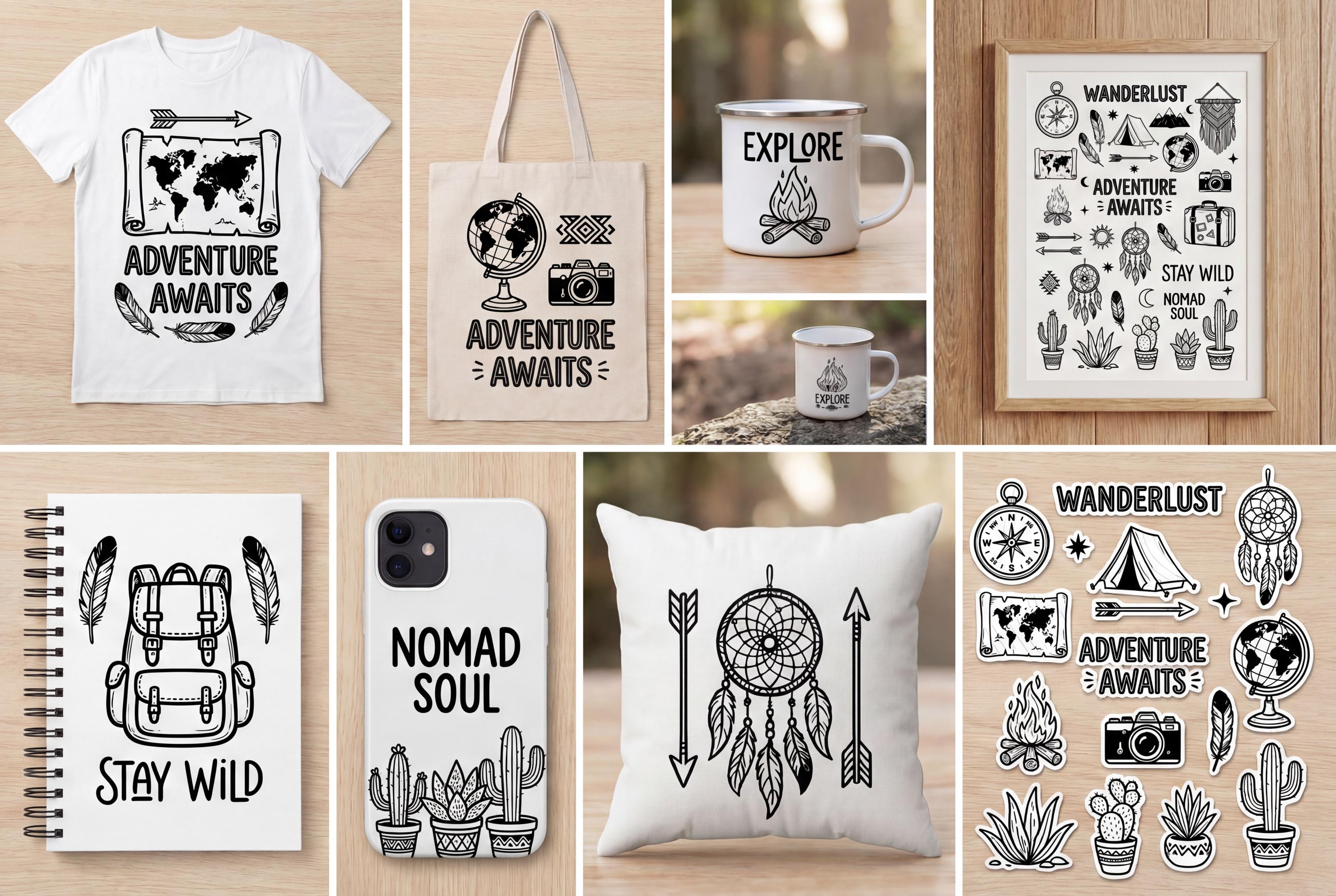 Wanderlust Travel Clipart, Adventure SVG Bundle, Boho Camping & Hiking ...