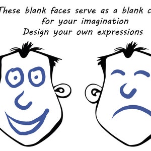 Doodle Blank Faces Clipart: 60 Character Design Elements (PNG, Vector ...
