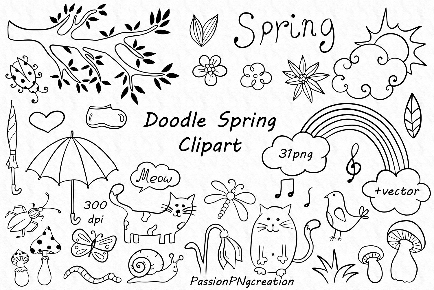 Doodle Spring Clipart Weather Clipart Lineart Hand Drawn | Etsy Canada