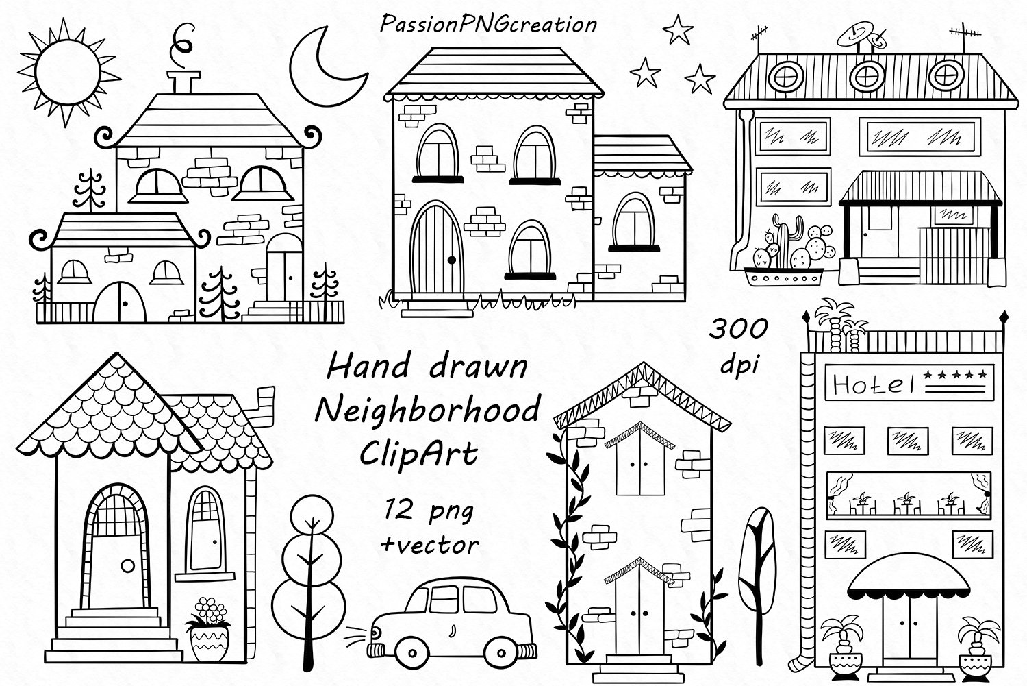 Digital dibujado a mano barrio Clipart png vector doodle - Etsy España