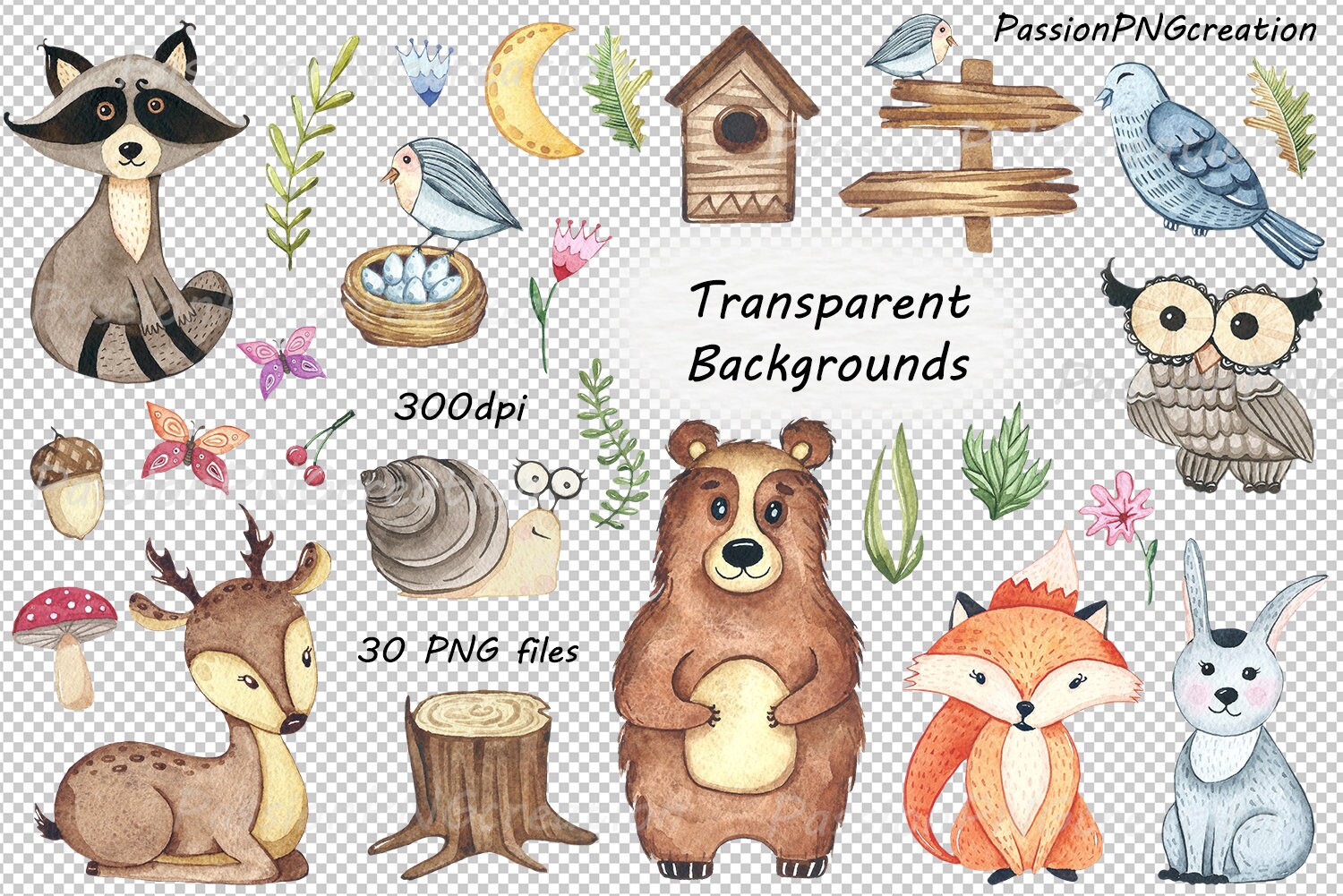 Watercolor woodland Animals Clipart forest animals clip art | Etsy