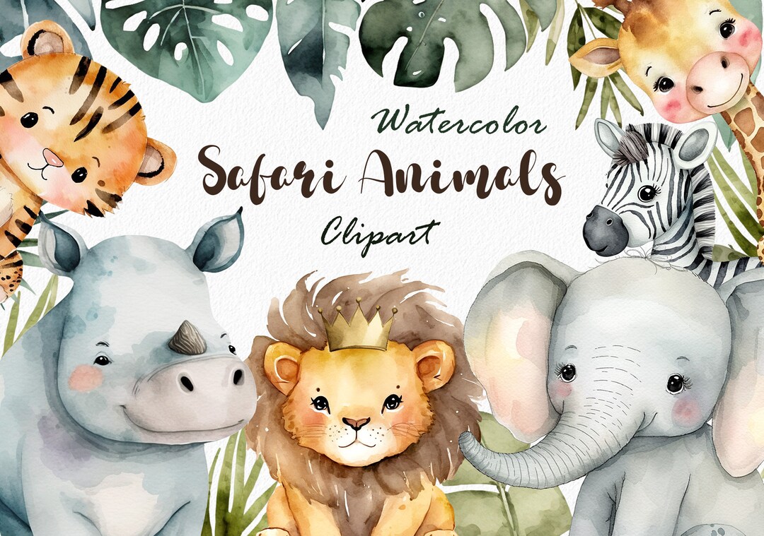 Watercolor Safari Animals Clipart: Nursery Art Graphics (instant ...