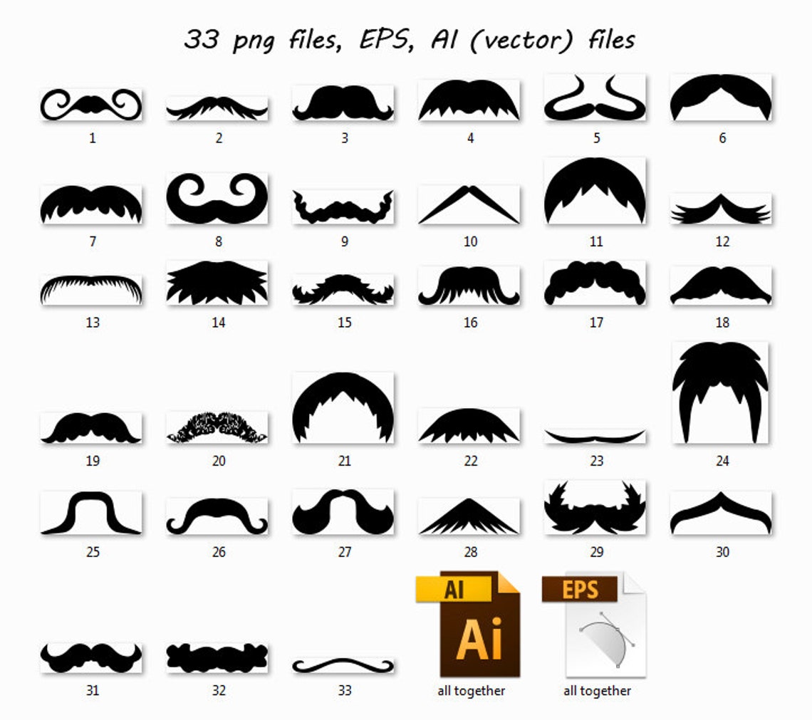 Digital Mustache Clipart, PNG, EPS, Vector, Photo Prop, Photo Booth ...