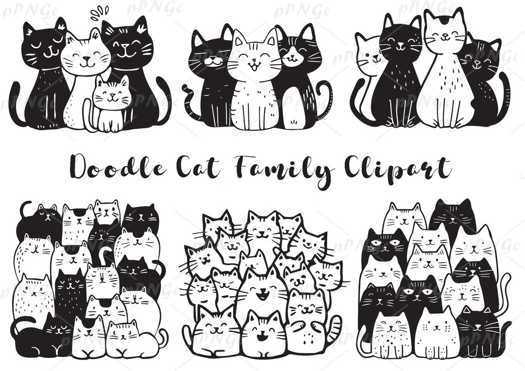 Doodle Cats Clipart: Vector Line Art (PNG, SVG, AI) - Etsy