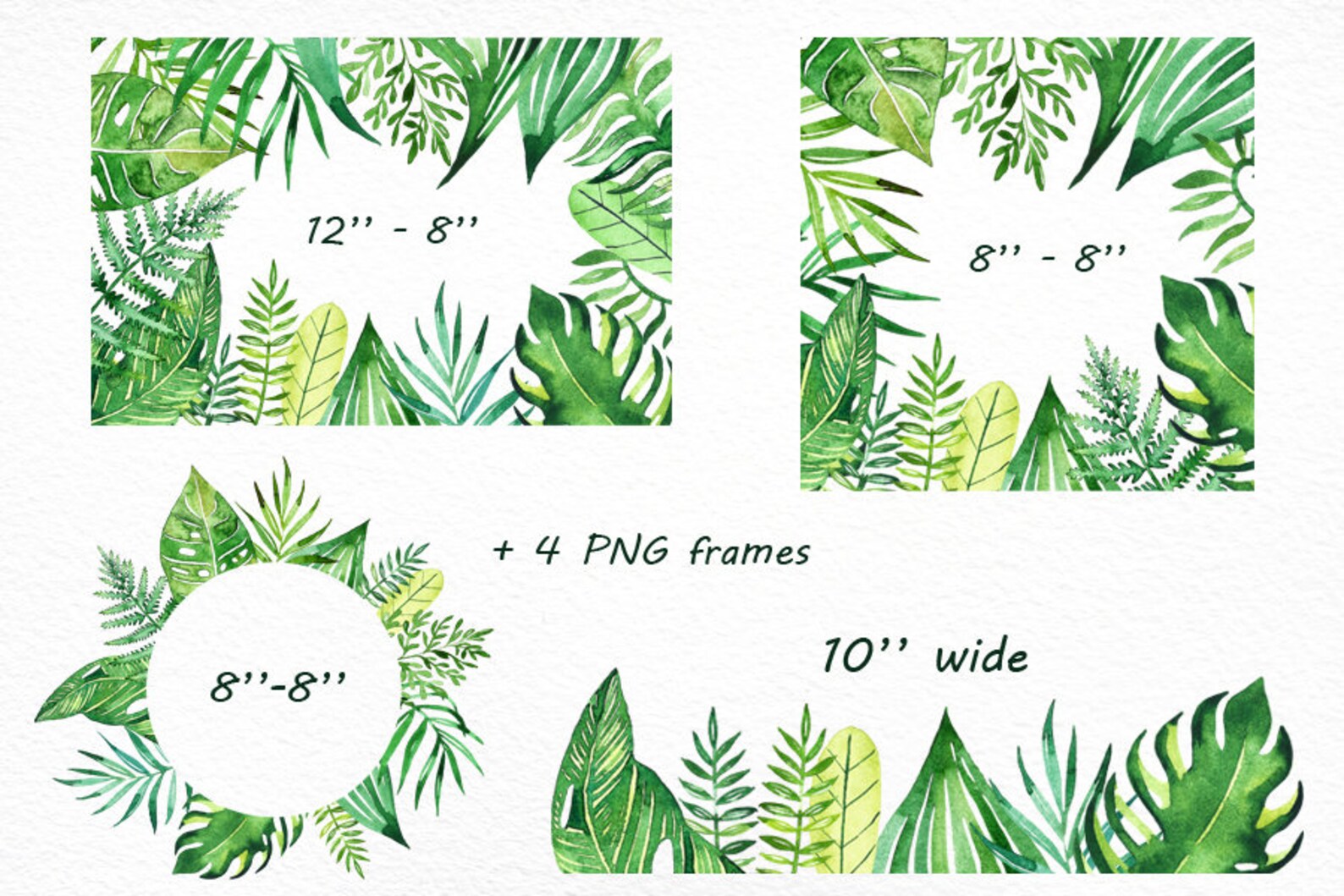 Watercolor Tropical Leaves Clip Art Handpainted Clipart PNG | Etsy