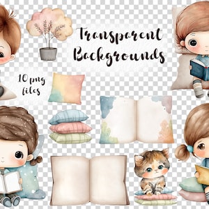 Watercolor Clipart of Kids Reading on Pillows - Perfect for Children's ...