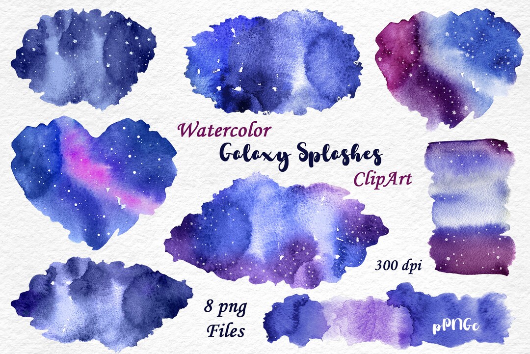 Watercolor Galaxy Splashes Clipart, Space Clip Art, Background, Space ...