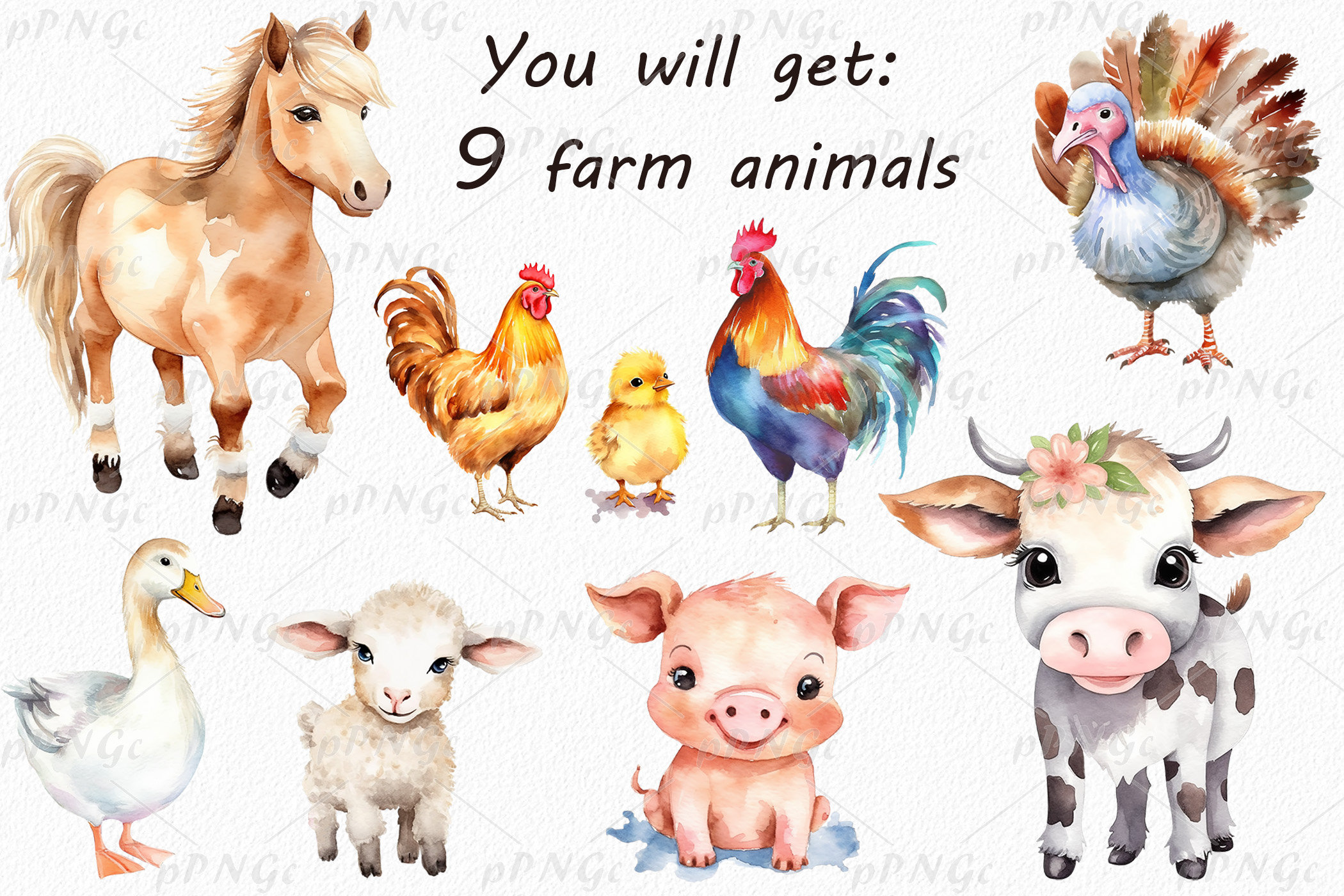Watercolor Farm Animals Clipart: DIY Scrapbooking Elements (digital ...