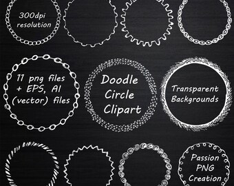 Doodle Circle Clipart Hand Drawn Circle Frames Clip Art PNG | Etsy