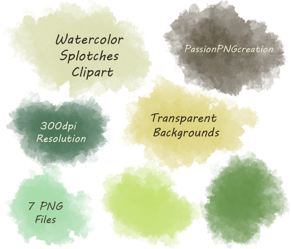 Green Watercolor Splotches Clipart Splashes Clipart - Etsy
