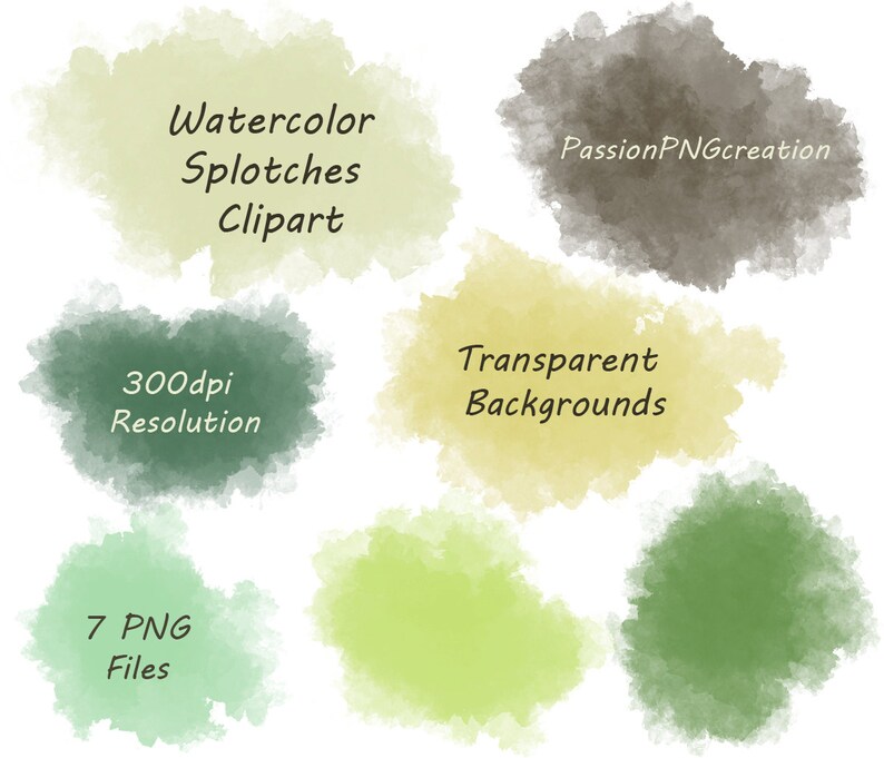 Green Watercolor Splotches Clipart Splashes Clipart - Etsy