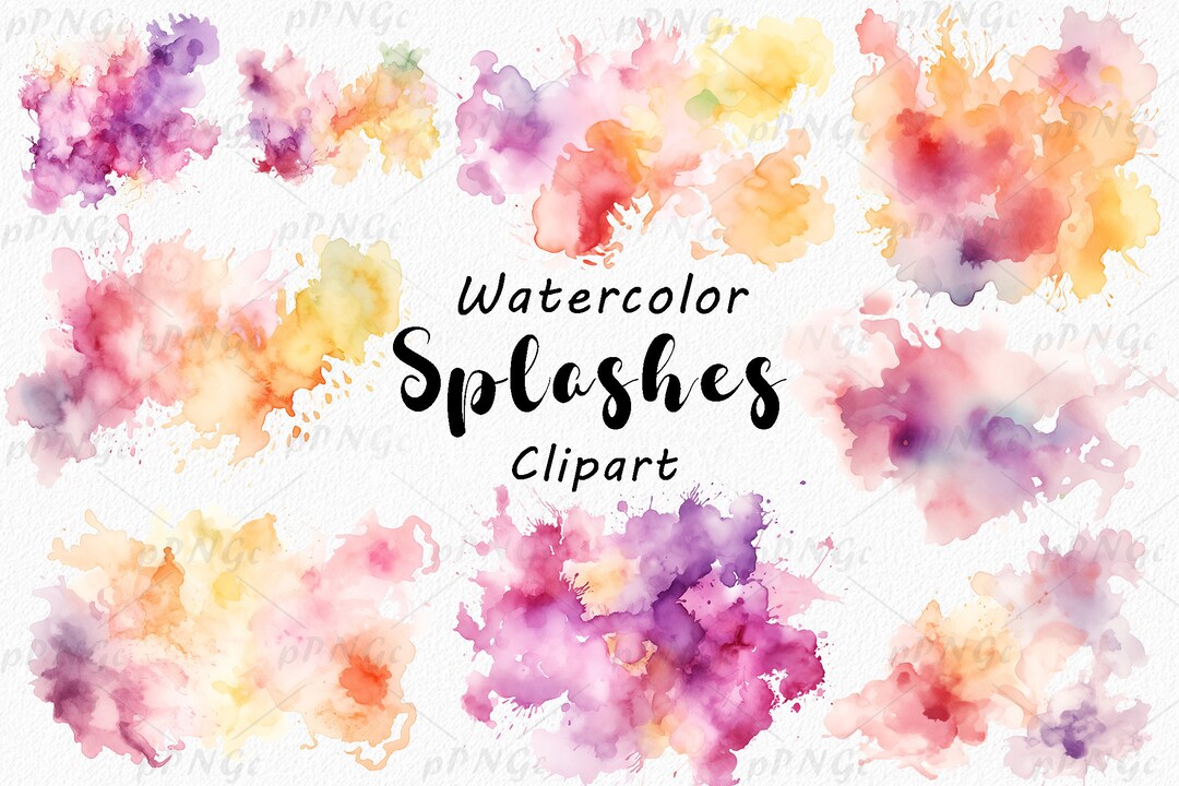 Vibrant Watercolor Splashes Clipart Set, Splash, PNG Commercial Use ...