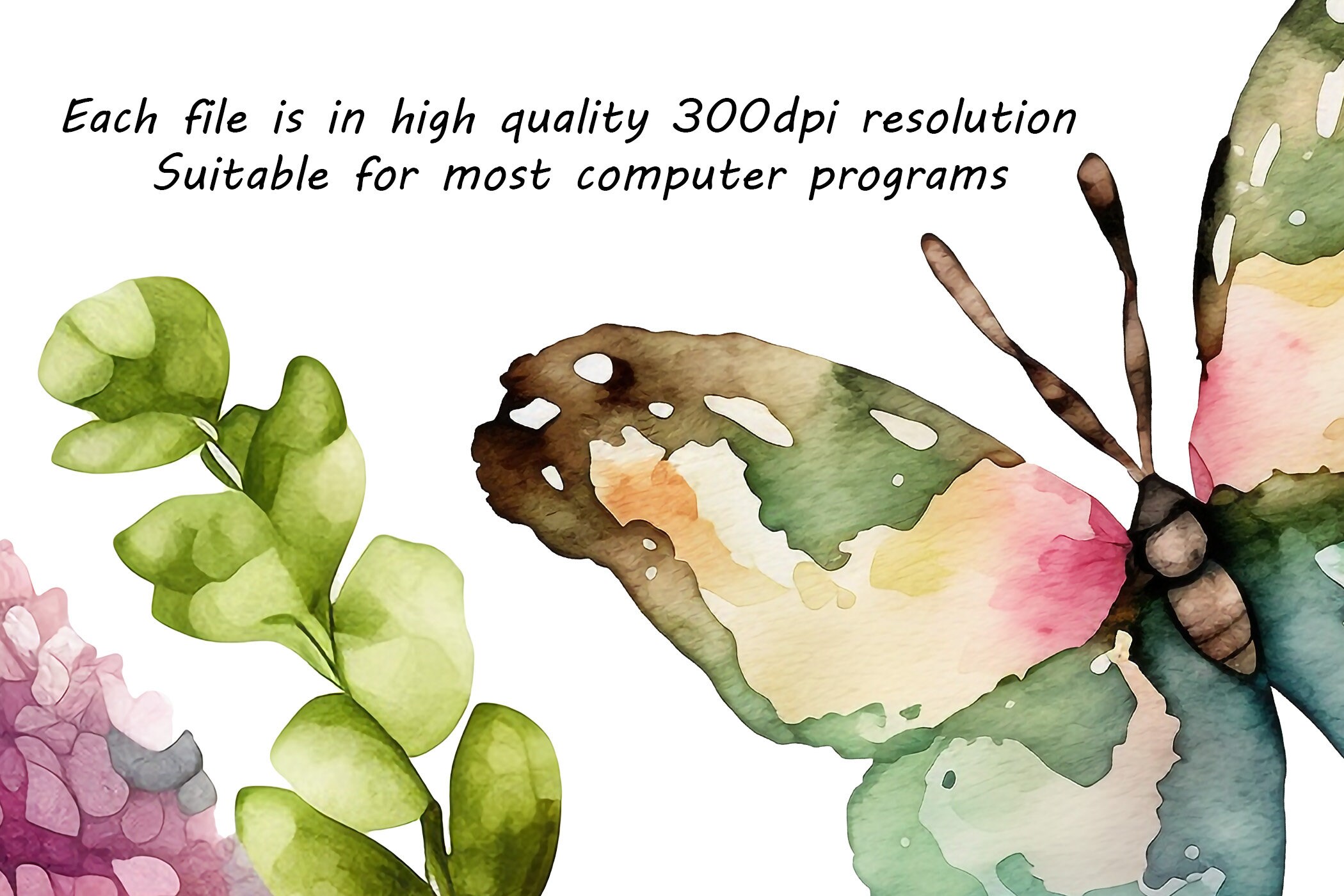 Watercolor Butterfly Garden Clipart: Spring Floral PNG Files (digital ...