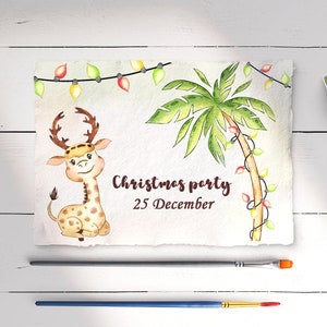 Tropical Christmas Clipart, Safari Animals Watercolor Clipart With ...