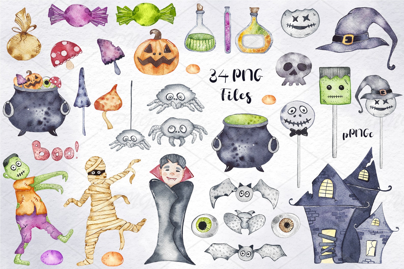 Watercolor Halloween Clipart Spooky clipart Autumn Clipart | Etsy