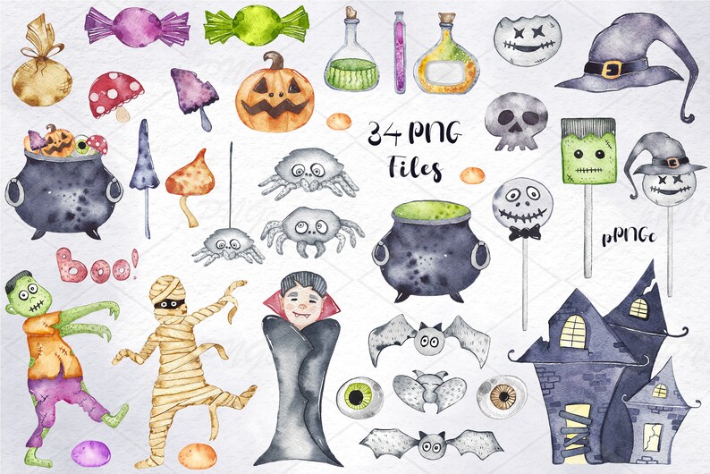 Watercolor Halloween Clipart Spooky clipart Autumn Clipart | Etsy
