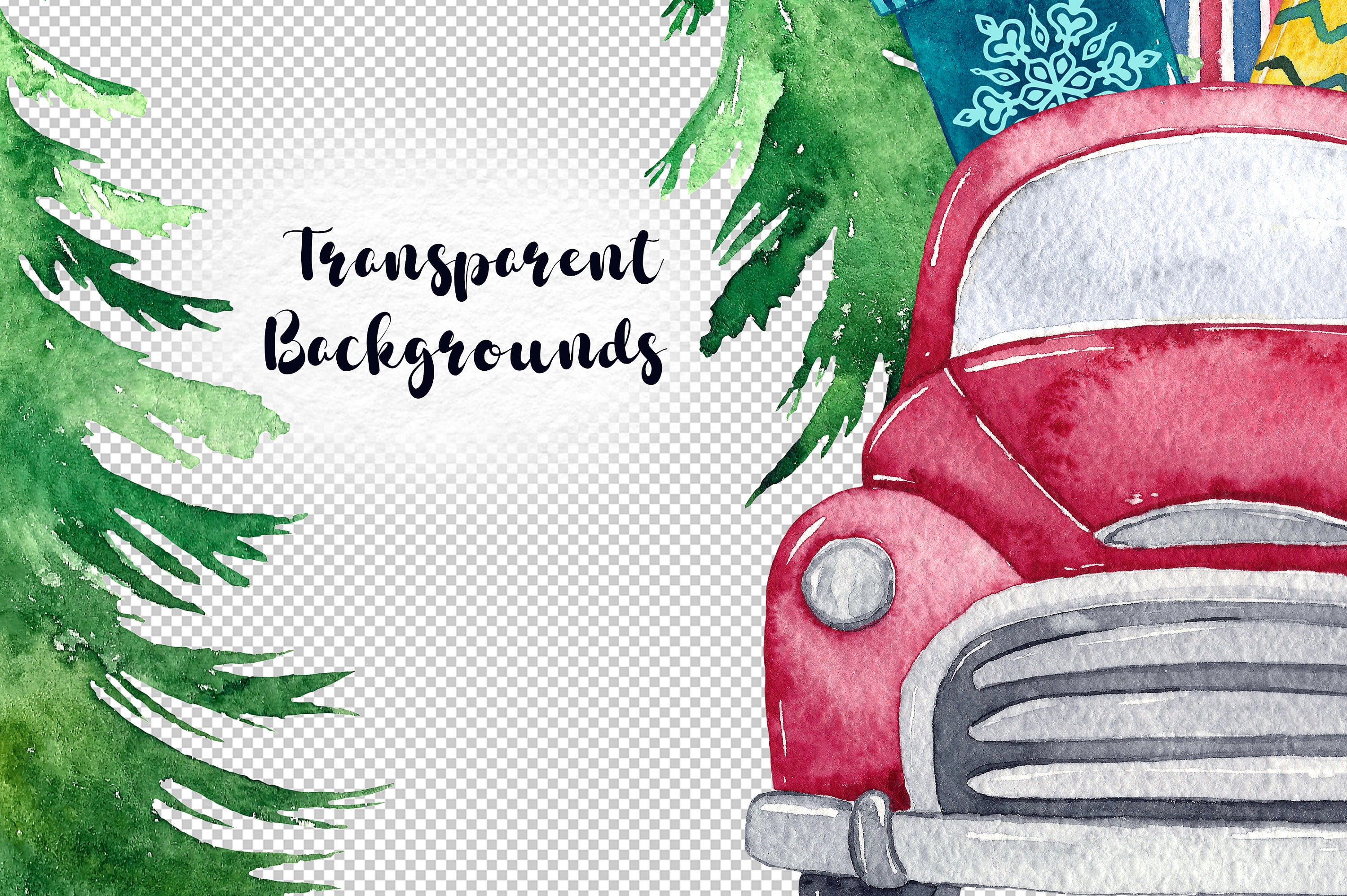 Watercolor Christmas Truck Clipart Holiday Red Car New Year | Etsy