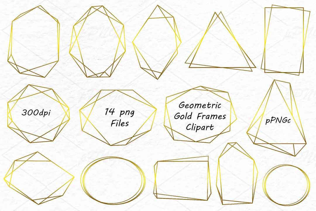 Geometric Gold Frames Clipart Crystal Shapes Polygonal - Etsy