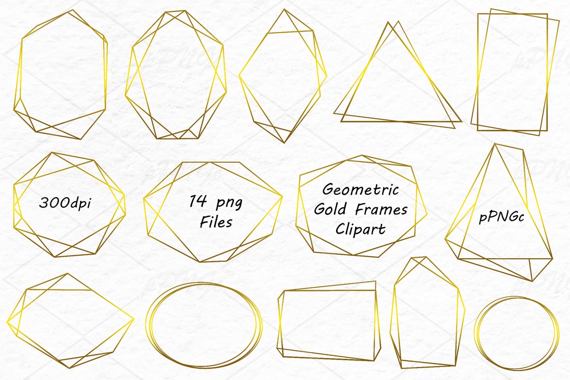 Geometric Gold Frames Clipart Crystal Shapes Polygonal - Etsy