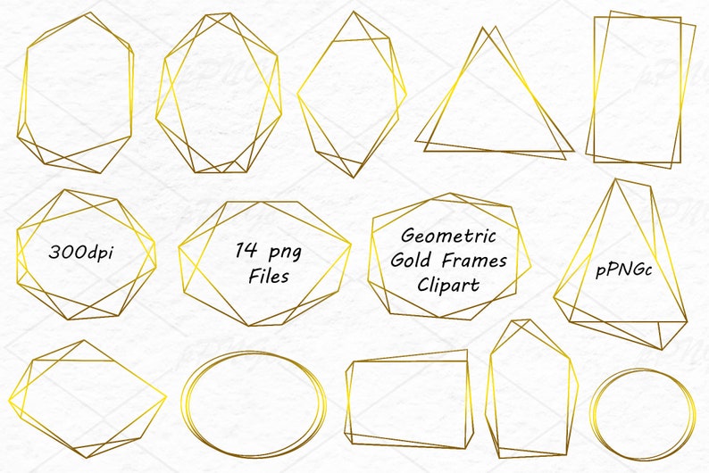Geometric Gold Frames Clipart Crystal shapes Polygonal | Etsy