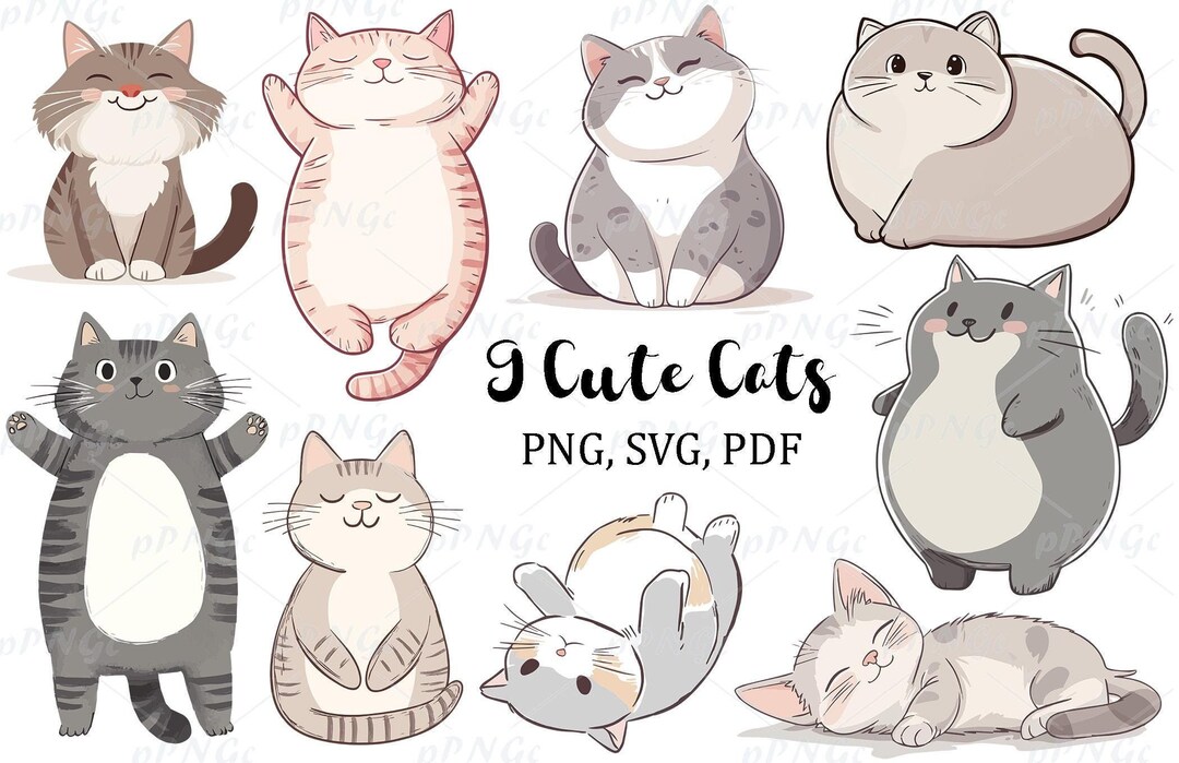 Cute Cats Clipart Bundle SVG, PNG, PDF - Perfect for Cricut File ...