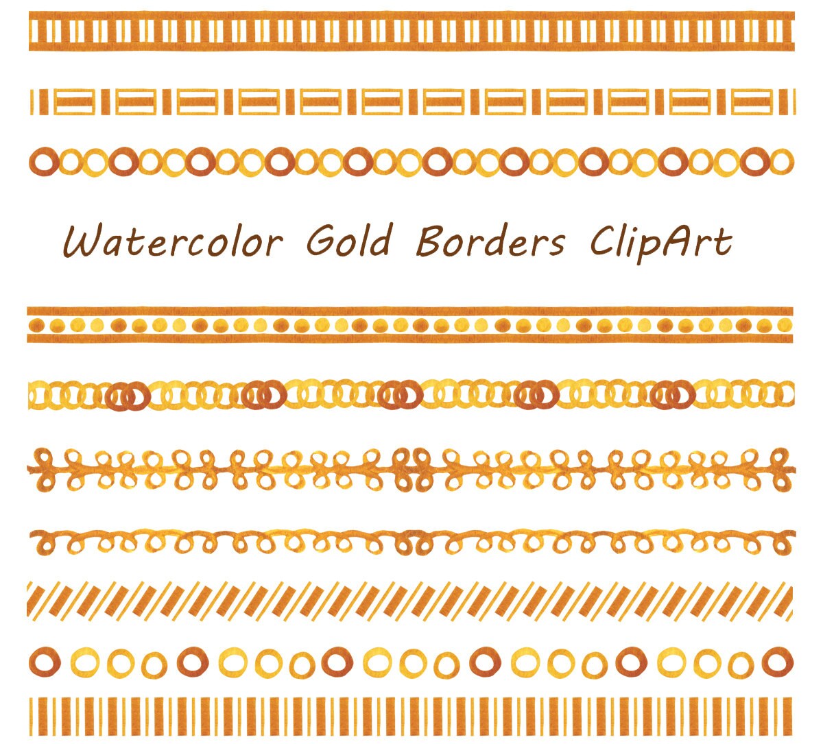 BIG SET Watercolor Gold Borders Clipart Hand Drawn | Etsy