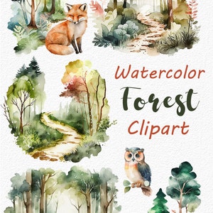 Forest Clipart, Watercolor Path Clip Art, Wood Clip Art, Png, Digital ...