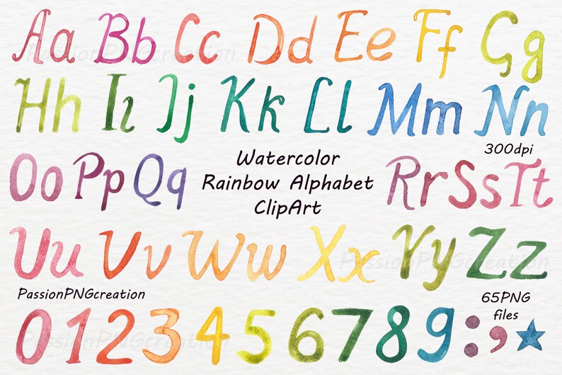 Watercolor Alphabet Clipart Watercolor Letters Rainbow - Etsy