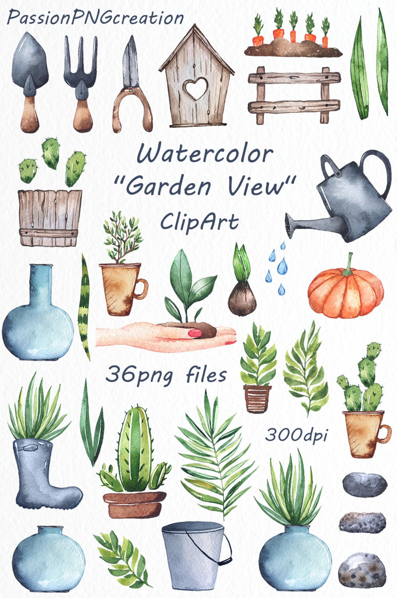 Watercolor Garden Clipart Watercolor Plants Watercolor | Etsy