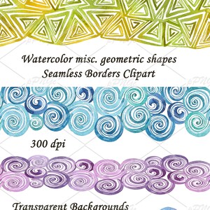 Watercolor Misc. Geometric Shapes Seamless Borders Clipart, Rainbow ...